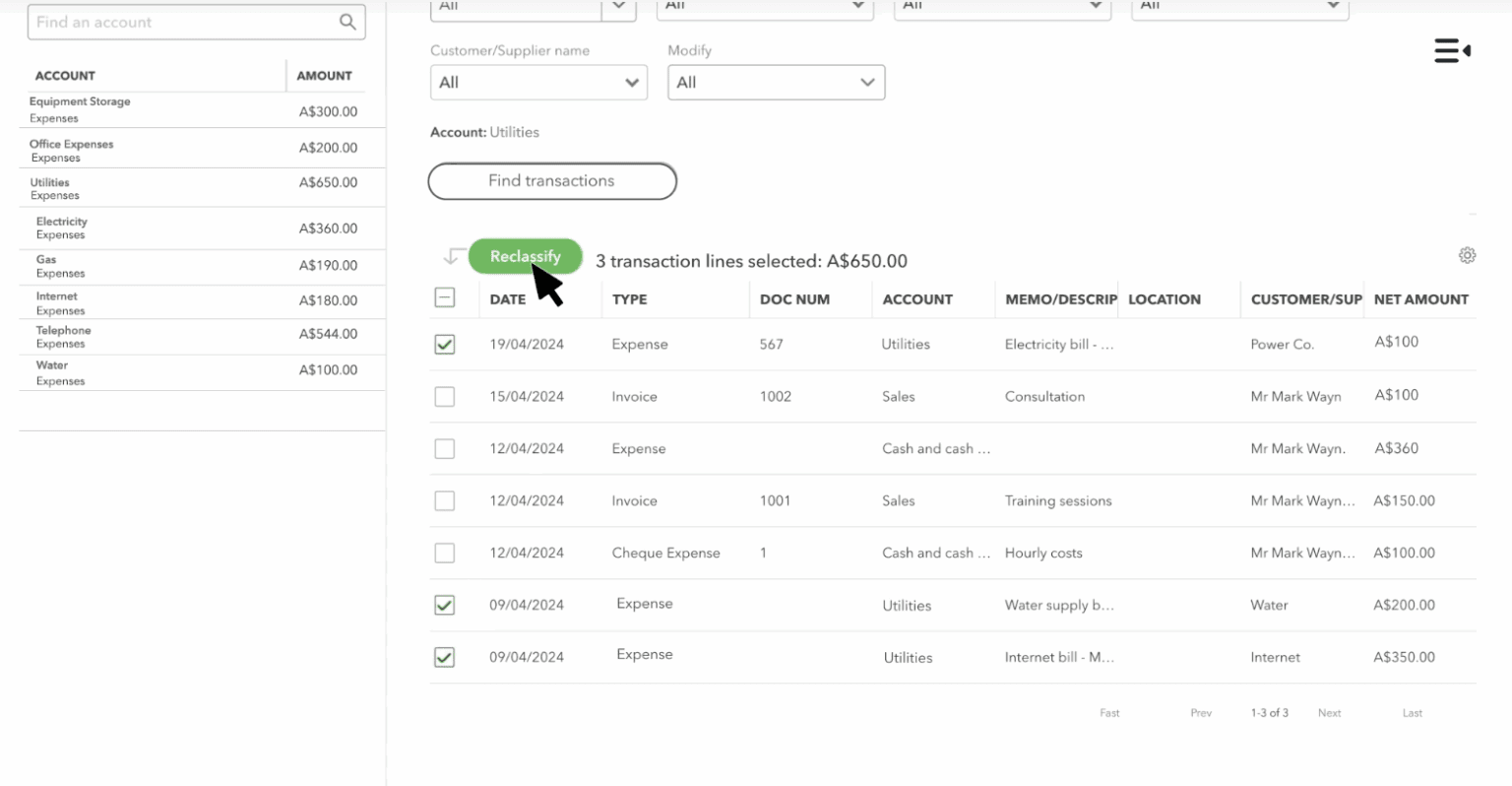 How to reclassify transactions in QuickBooks — Method